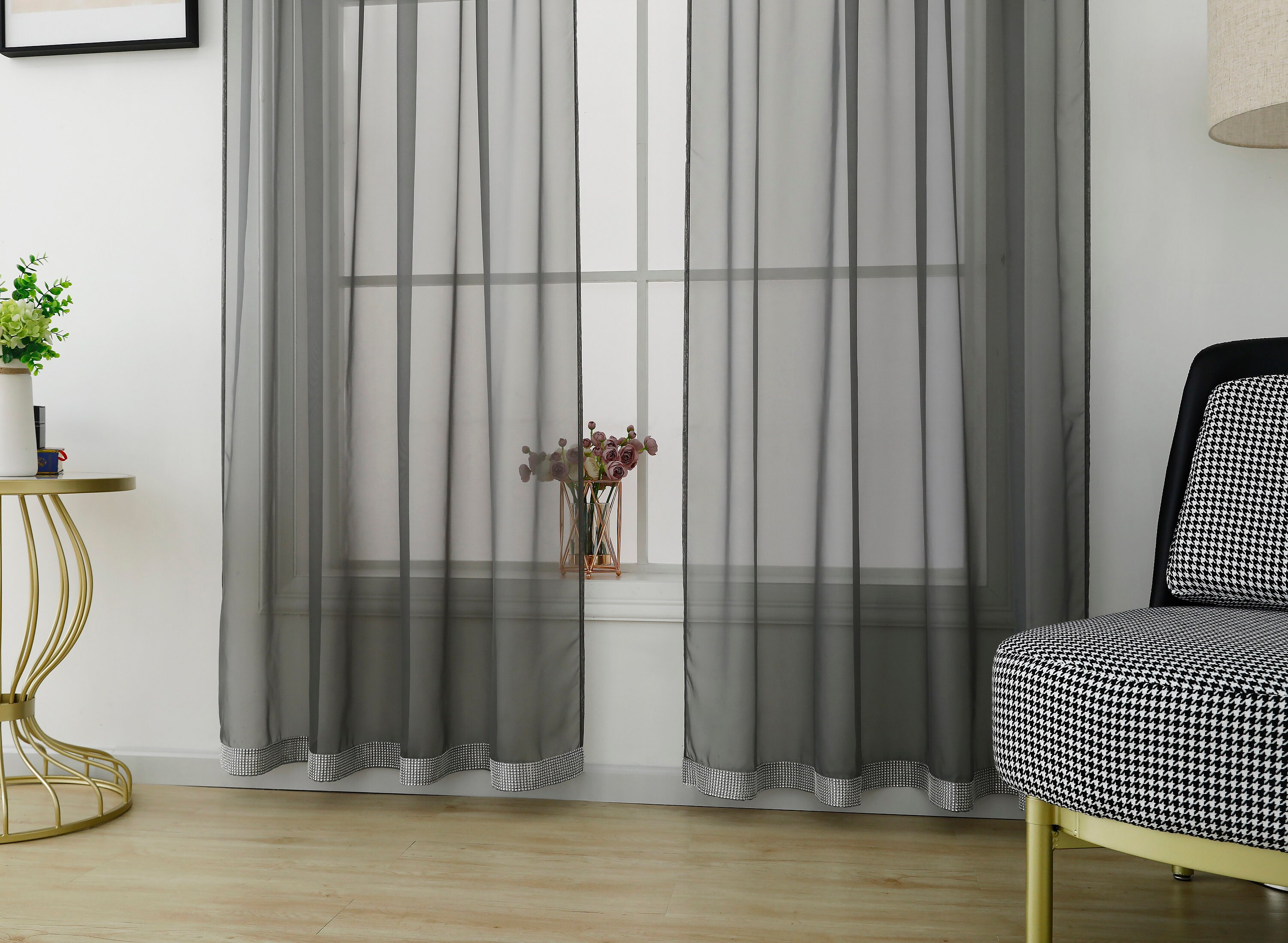 VIVA Sparkle Soft Voile Curtain Panel With Glittery Hem Ready | Etsy UK