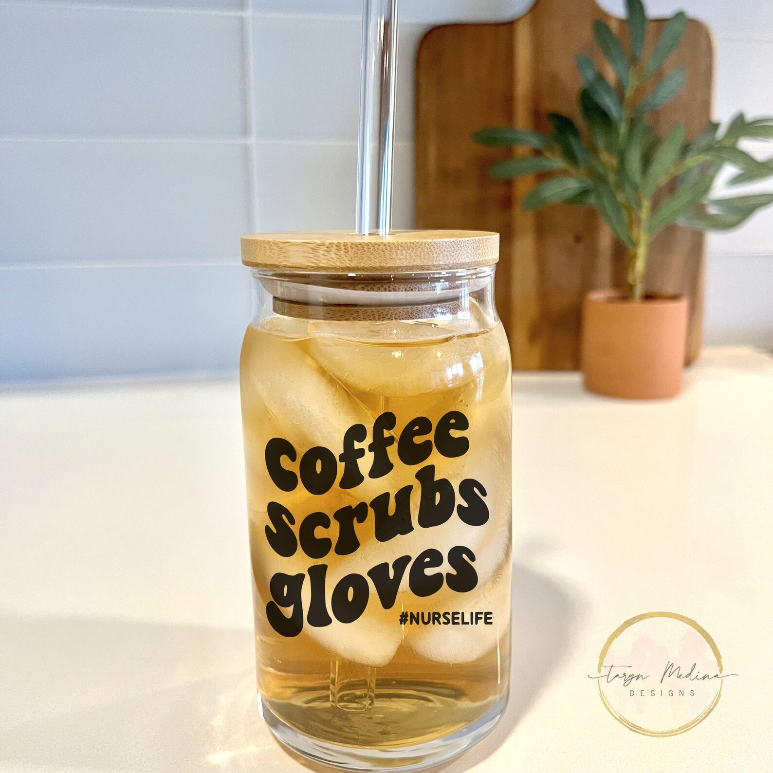Gift for Nurse Coffee Scrubs Gloves Nurse Iced Coffee Glass Can RN Gift ...