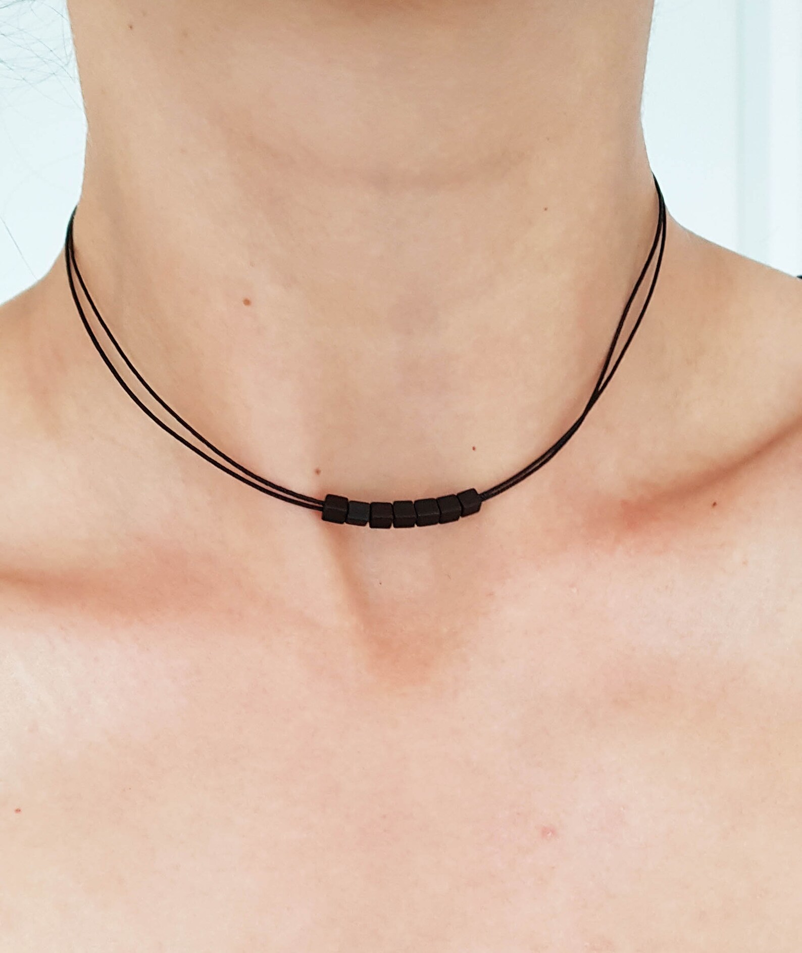 Black Cube Beads Choker Necklace Black String Choker Black | Etsy