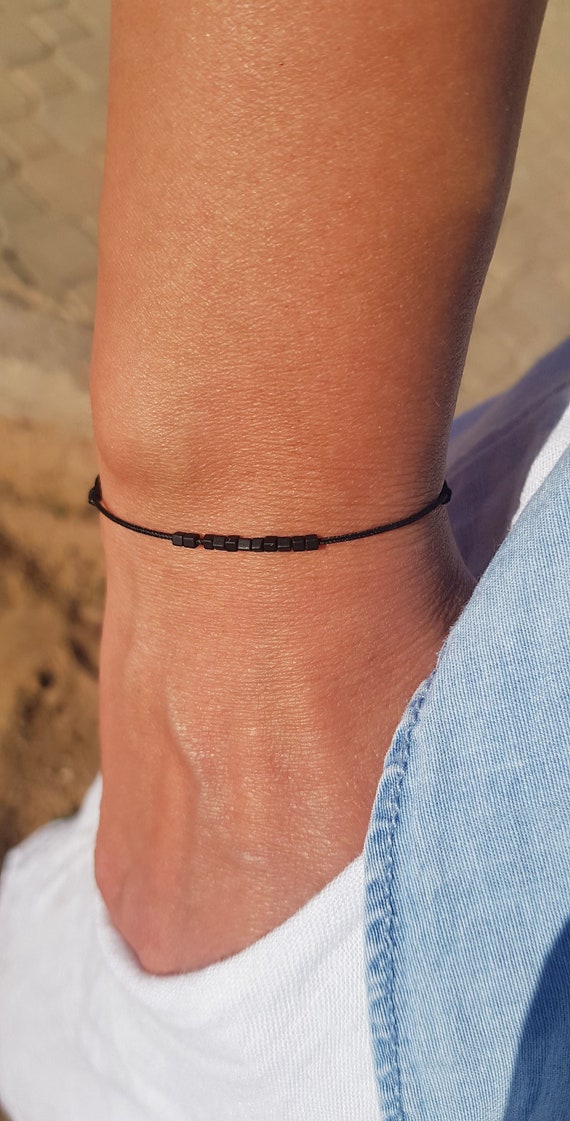 Men Black String With Beads Bracelet Beaded Bracelet Yoga - Etsy