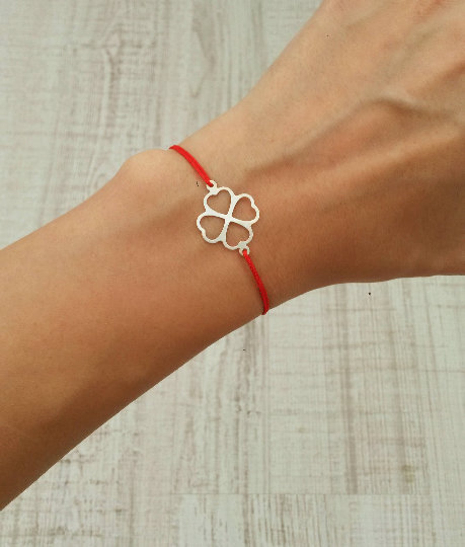 Lucky Four Leaf Clover Bracelet Silver Clover Red String Good Luck ...