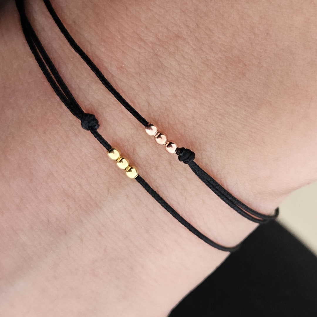 Black String 3 Rose Gold or Gold Silver Beads Surfer Black Thread ...