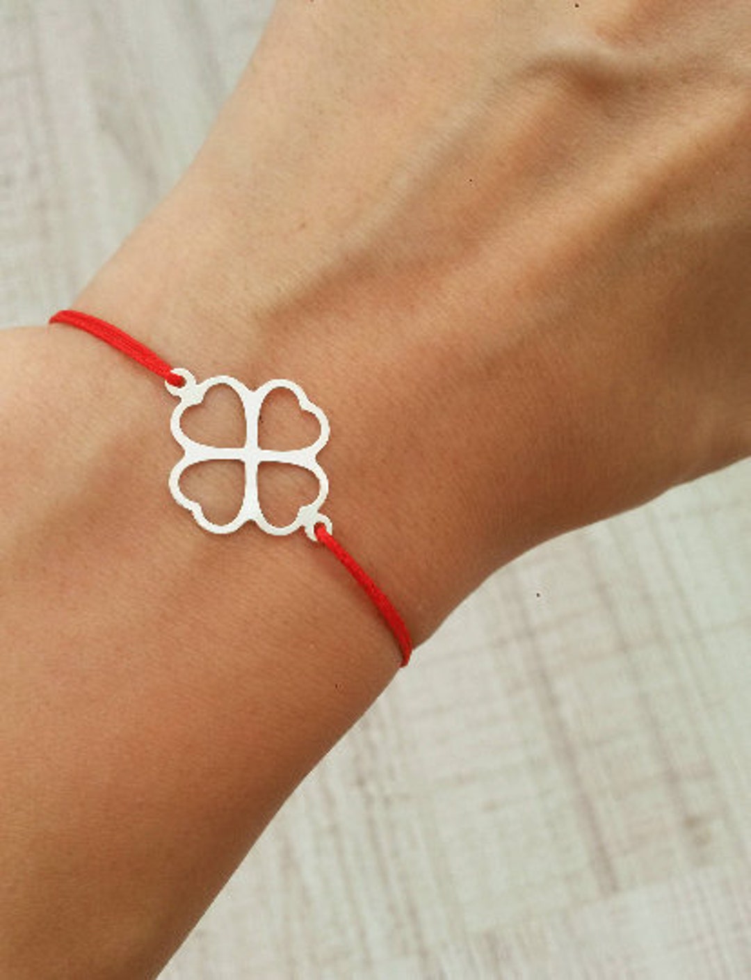 Lucky Four Leaf Clover Bracelet Silver Clover Red String Good Luck ...