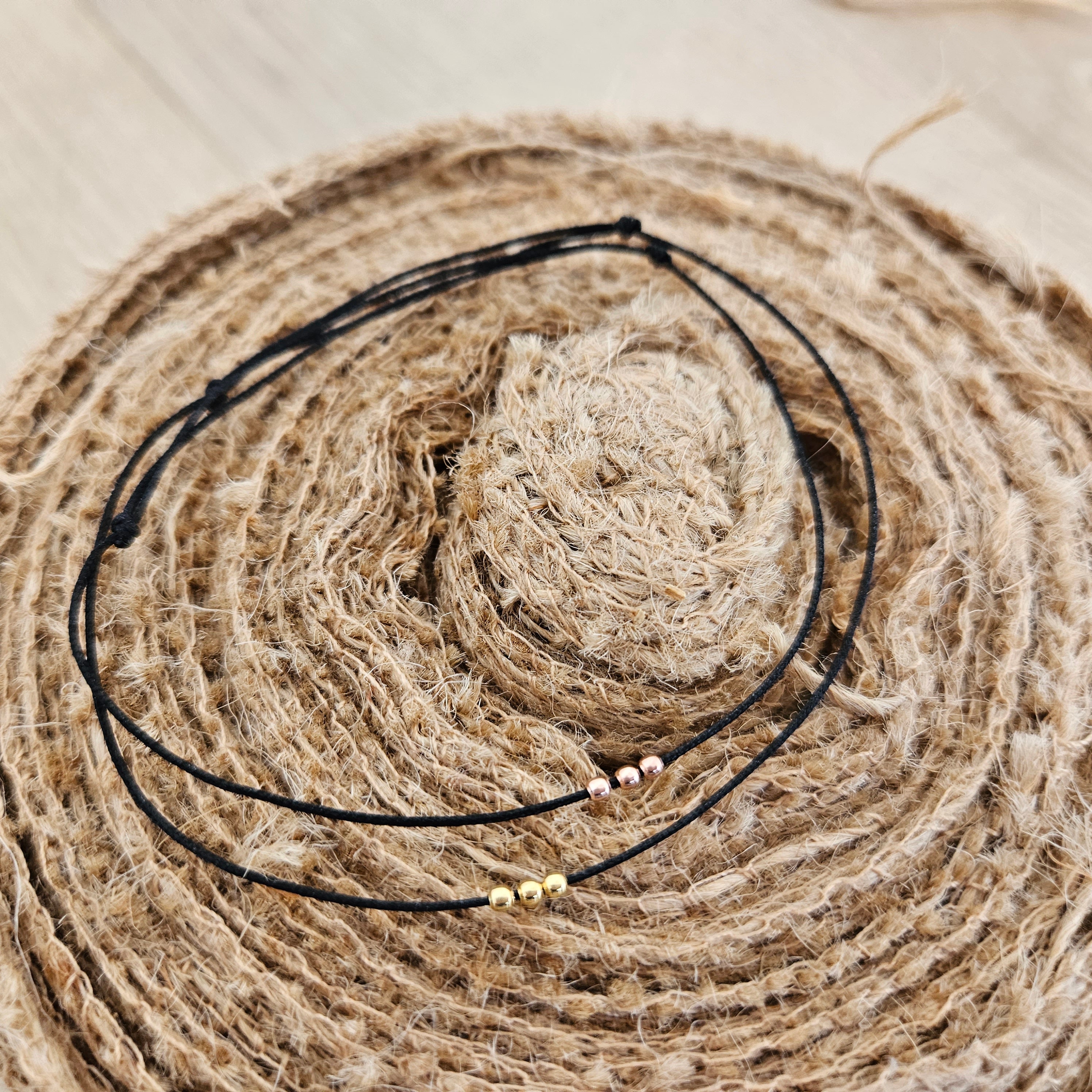Black String 3 Rose Gold or Gold Silver Beads Surfer Black Thread ...