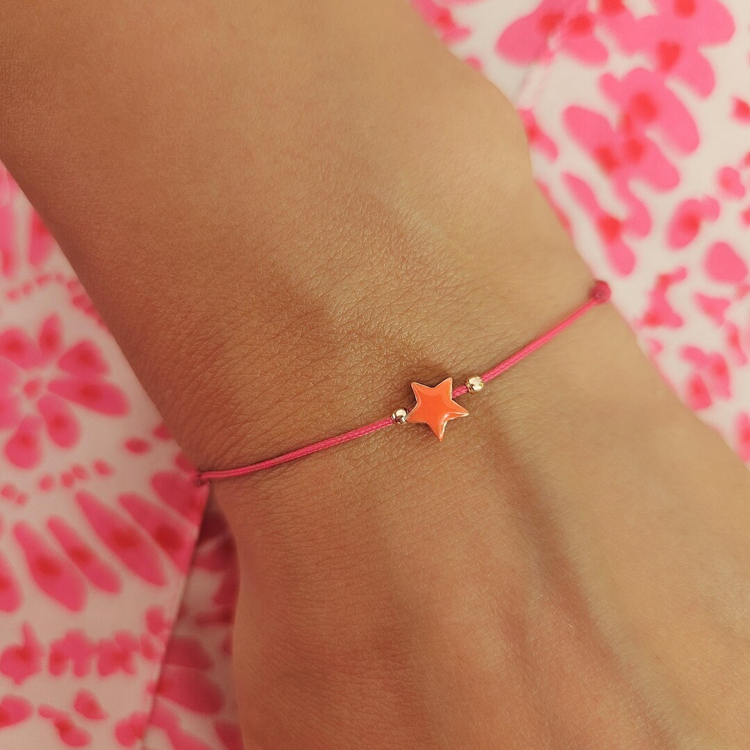 Dainty Rose Gold Star on Fuchsia String Orange Star Surfer Look Vegan ...