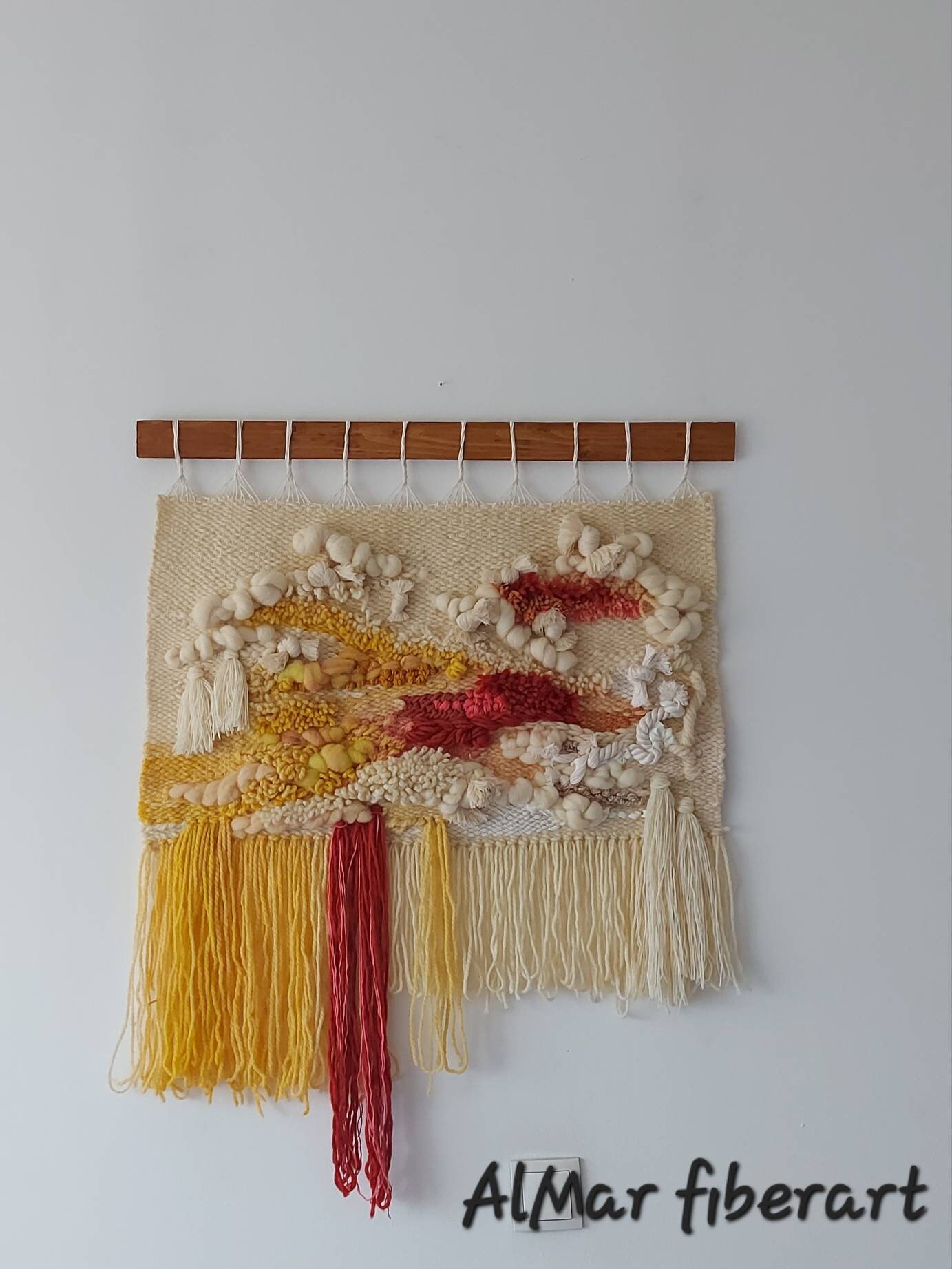 Large Woven Wool Tapestry Boho Decor Handwoven Yarn Tapestry Fiber Art ...