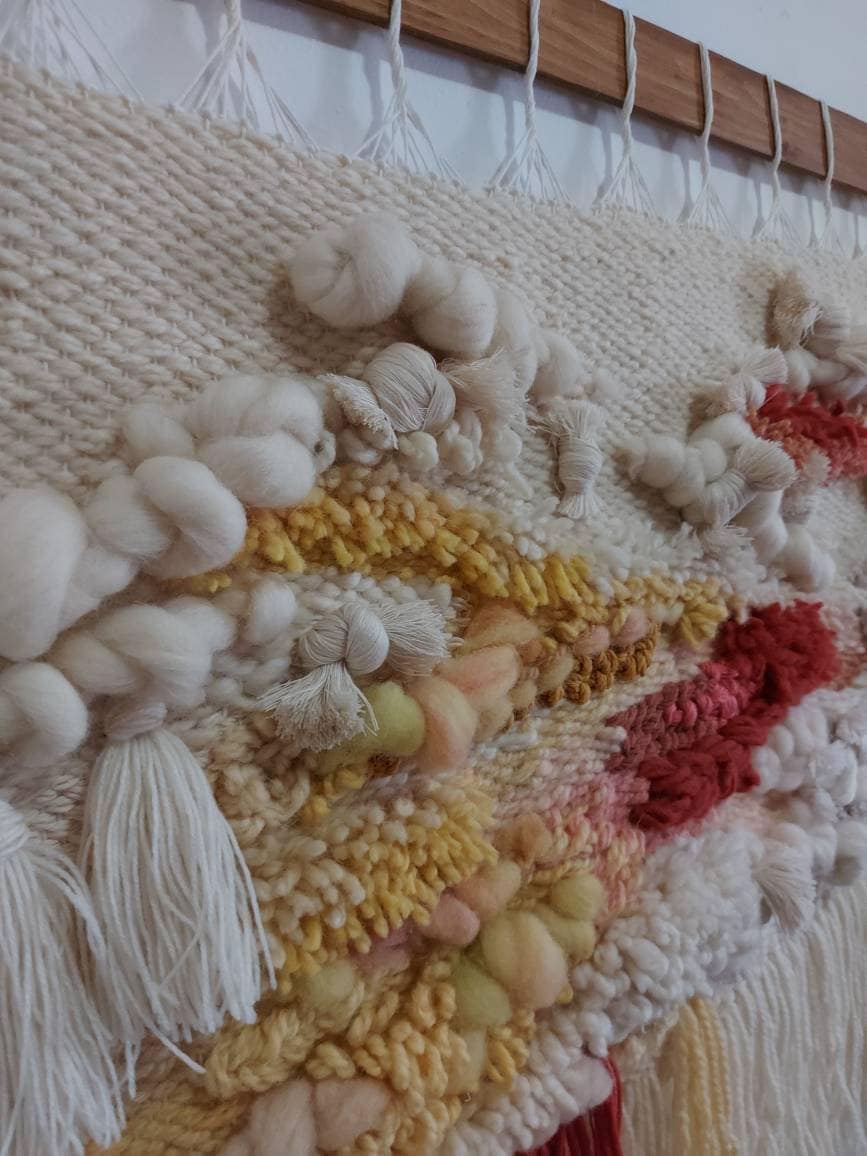 Large Woven Wool Tapestry Boho Decor Handwoven Yarn Tapestry Fiber Art ...