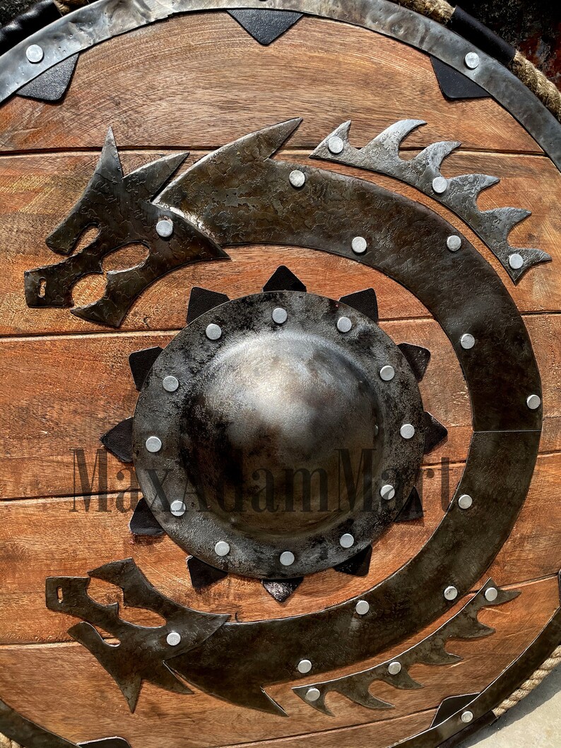 24 Medieval Armor Viking Round Shield Black Dragon Design & LARP ...