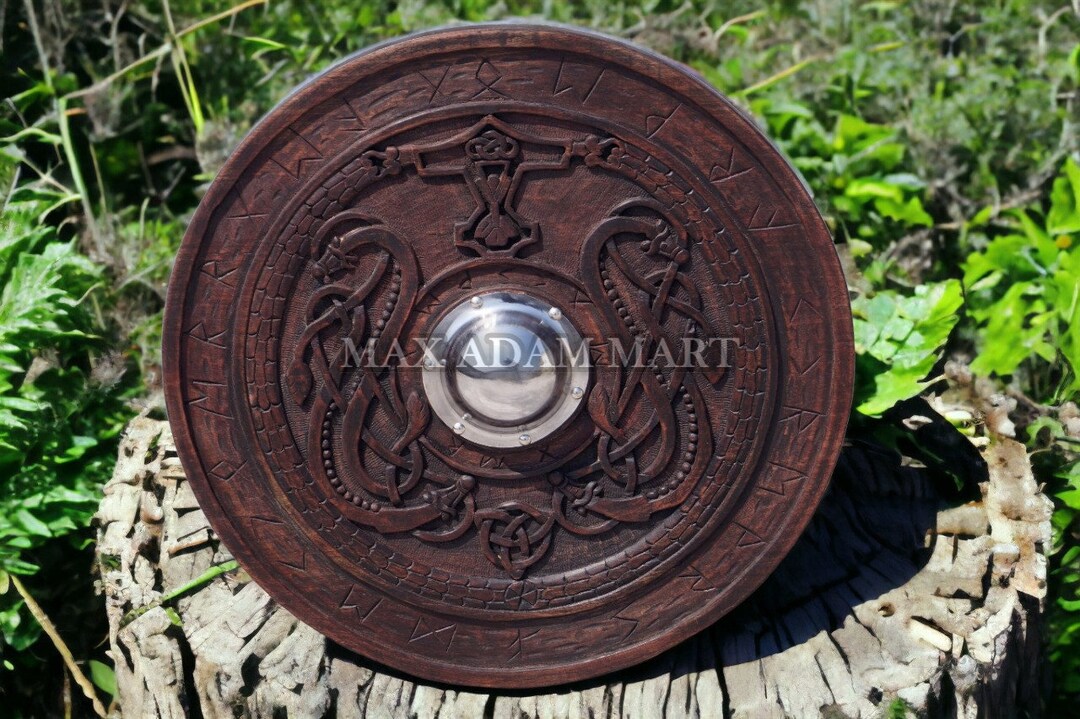 24 Viking Shield With Carved Norse Runic Ornaments Battleworn Wooden ...