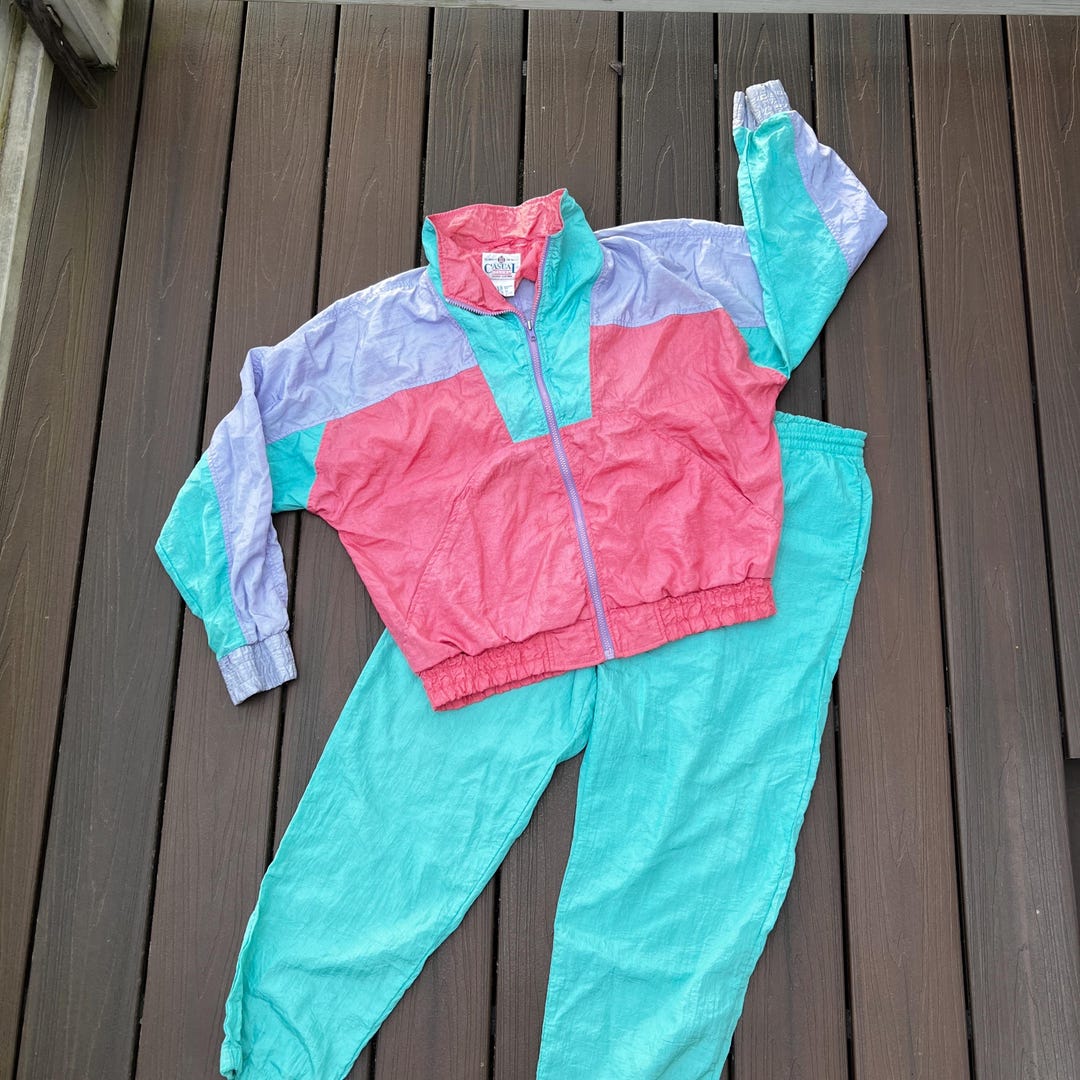 Vintage 90s Colorblock Nylon Tracksuit – Women’s Size Large – Casual ...