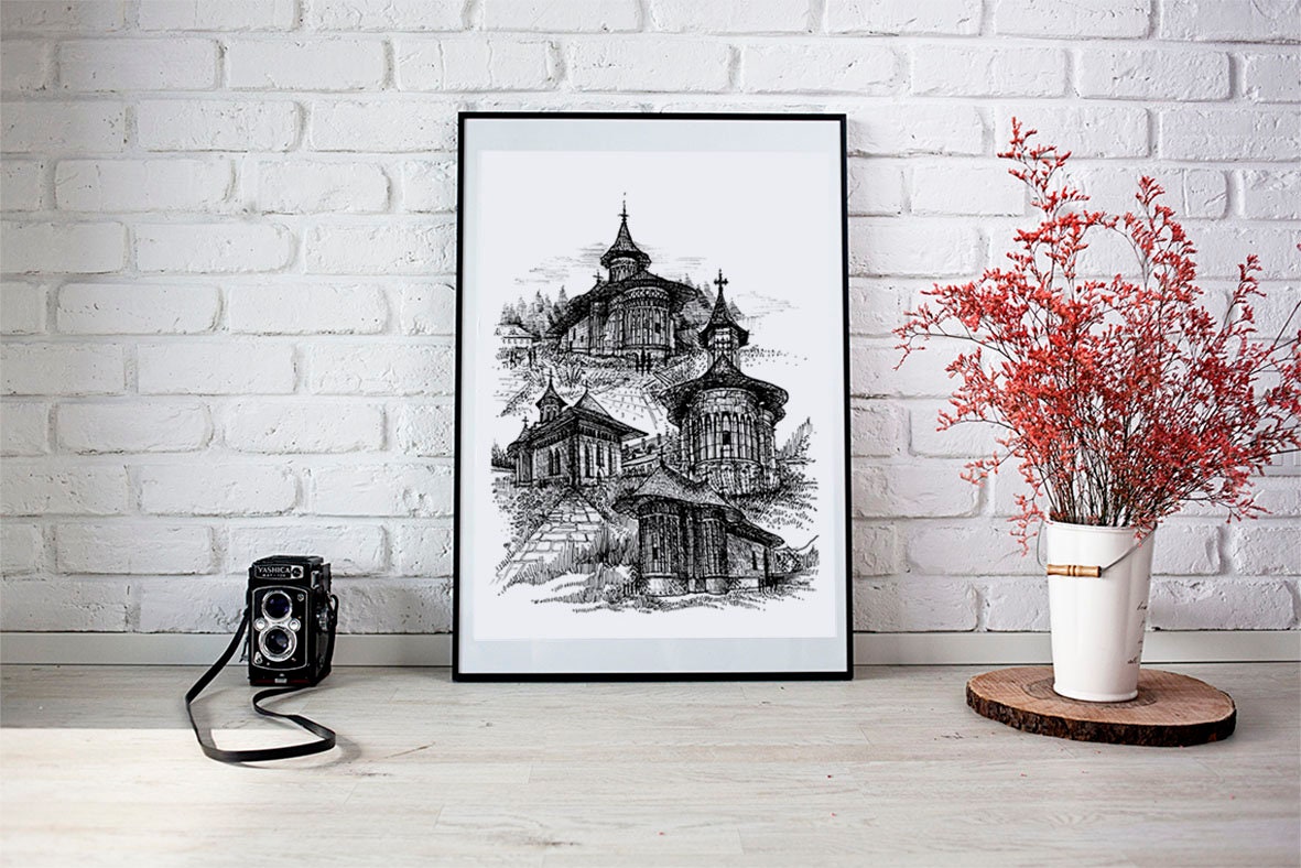 Romanian Prints Romania Handmade Architecture Sketch Sketch - Etsy UK