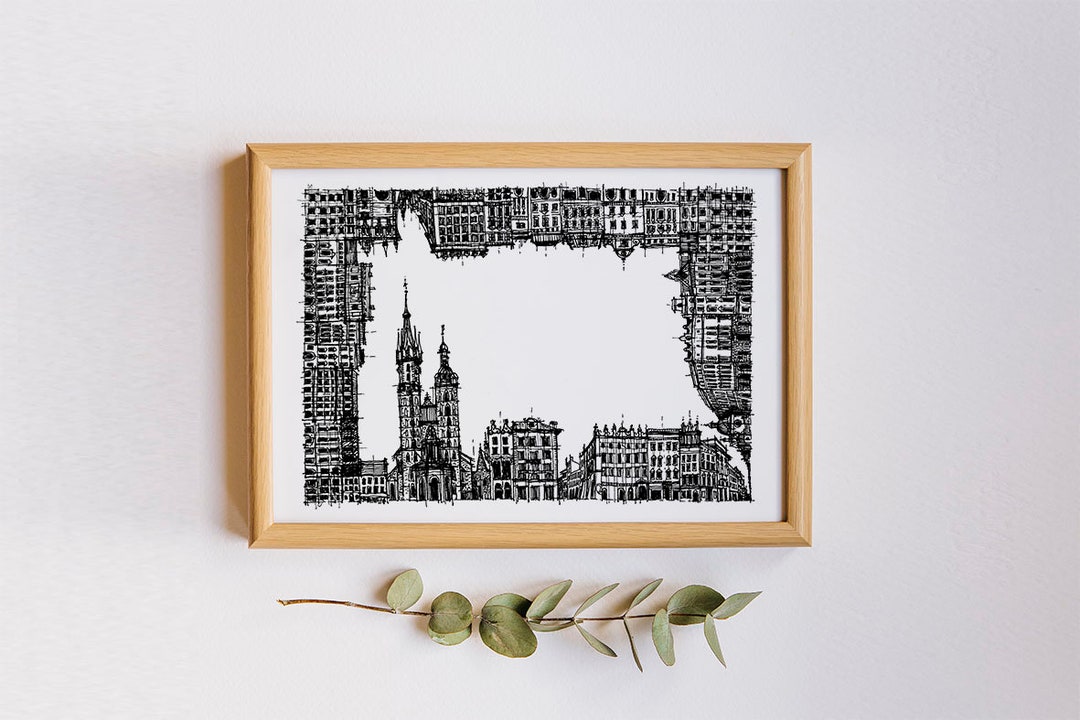Original Art Prints Poland, Krakow Drawing Architecture Print, Polska ...