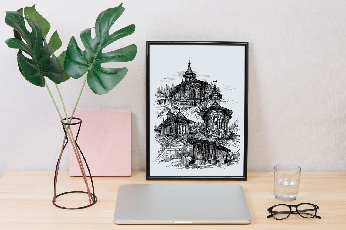 Romanian Prints Romania Handmade Architecture Sketch Sketch - Etsy UK