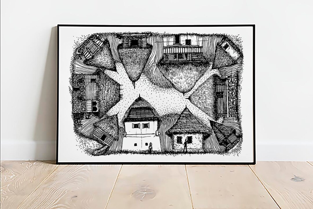 Romania Sibiu Art Print Countryside, Traditional Rural Abstract Art ...