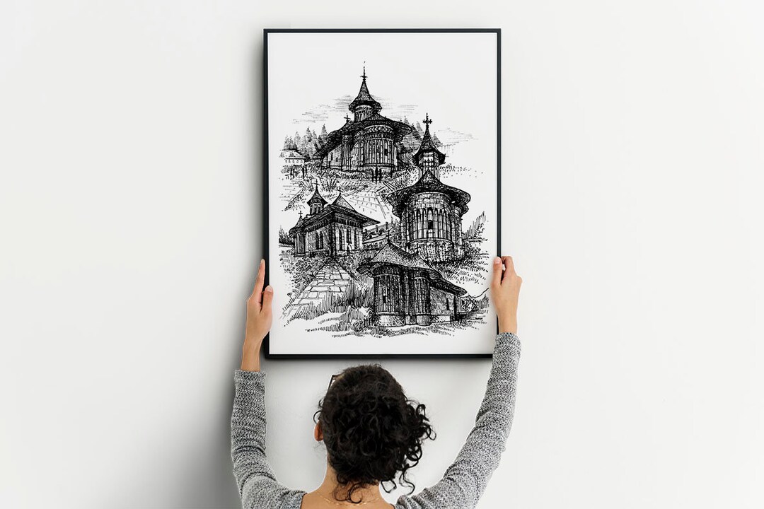Romanian Prints, Romania Handmade, Architecture Sketch, Sketch Drawing ...