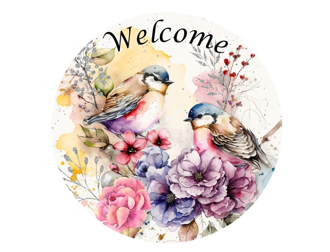 Welcome Blue Bird Wreath Sign, Spring Wreath Sign, Spring Flowers ...
