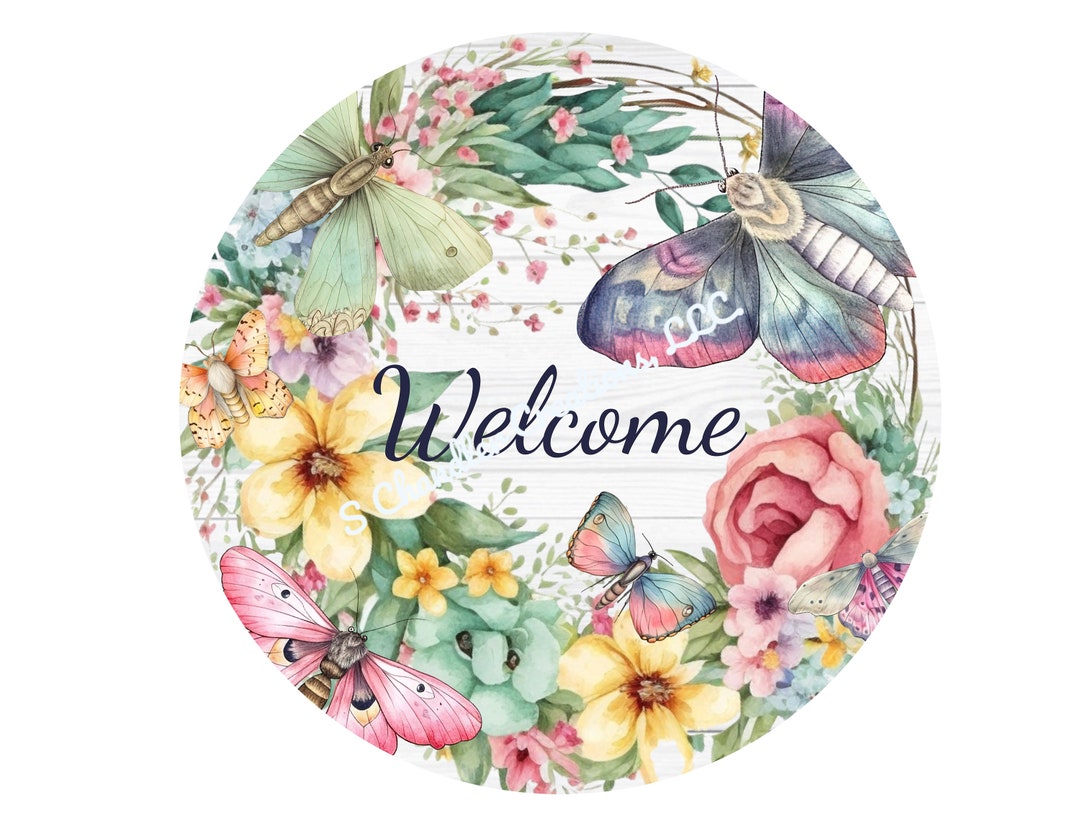 Welcome Wreath Sign,spring Wreath Sign,spring Flowers Wreath Sign,metal ...