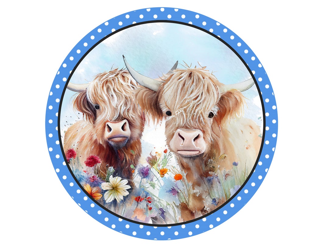 Highland Cow Wreath Sign, Wreath Sign, Metal Wreath Sign, Round Wreath ...