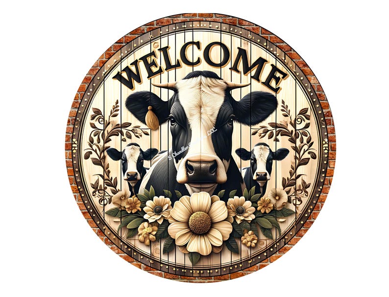 Welcome Cow Wreath Sign, Welcome Wreath Sign, Wreath Sign, Round Wreath ...