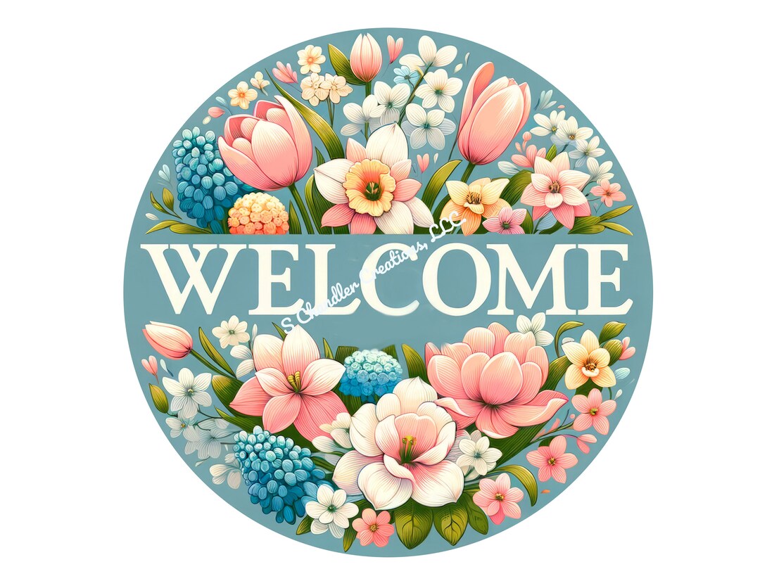 Welcome Wreath Sign, Floral Wreath Sign, Spring Wreath Sign, Metal ...