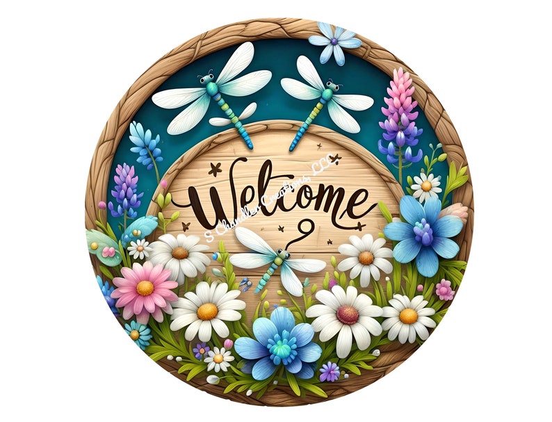 Welcome Dragon Fly Wreath Sign, Floral Wreath Sign, Spring Wreath Sign ...