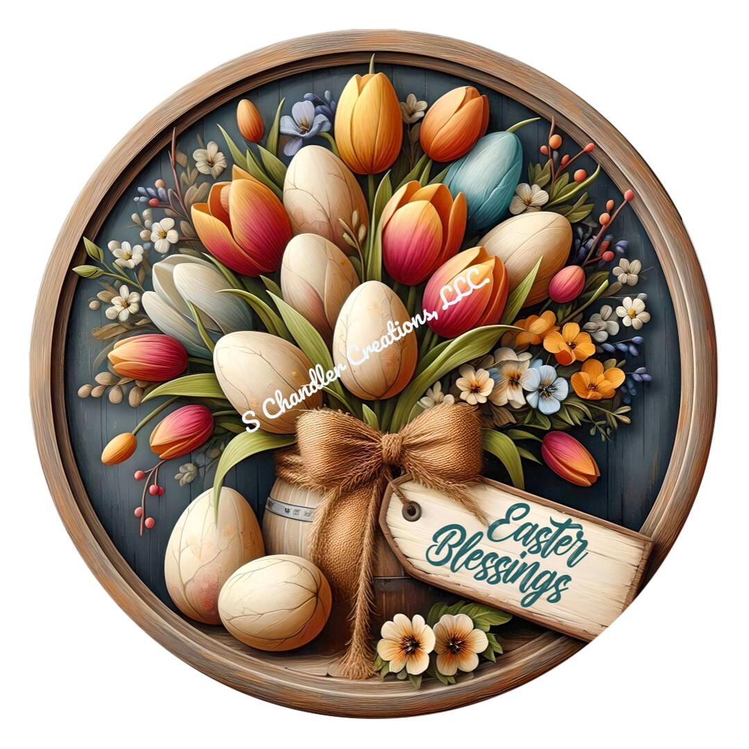 Easter Blessings Wreath Sign, Easter Bunny Wreath Sign, Tulips and ...
