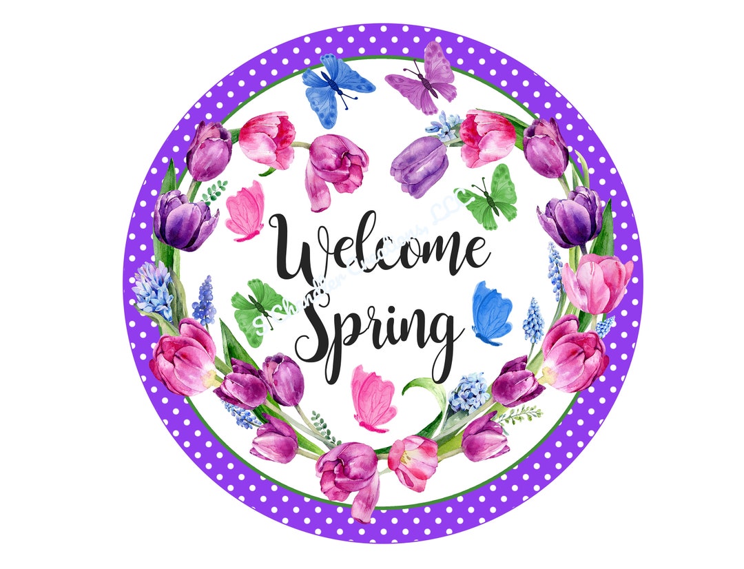 Welcome Spring Wreath Sign,spring Flowers Wreath Sign,metal Wreath Sign ...