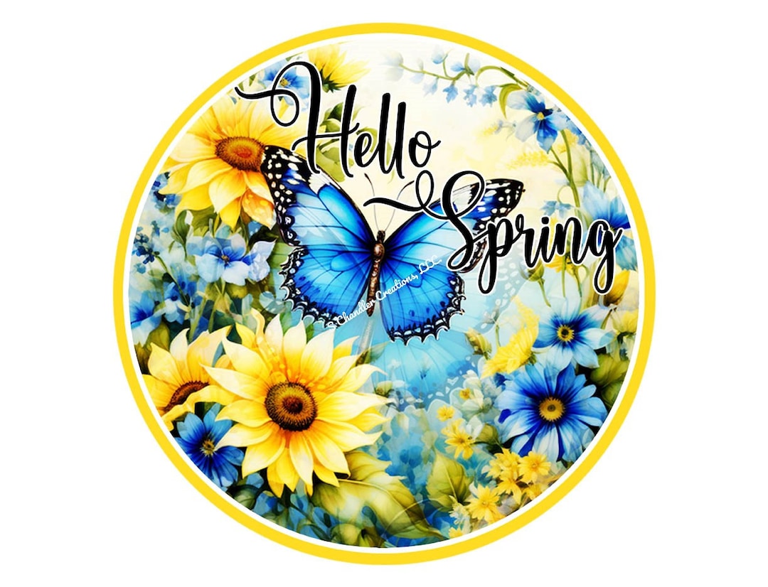 Hello Spring Butterfly Wreath Sign, Spring Flowers Wreath Sign, Metal ...