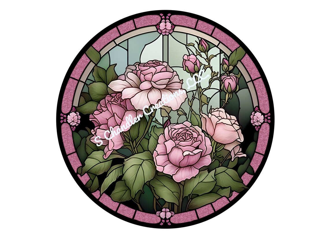 Faux Stained Glass Pink Rose Wreath Sign, Floral Wreath Sign, Metal ...