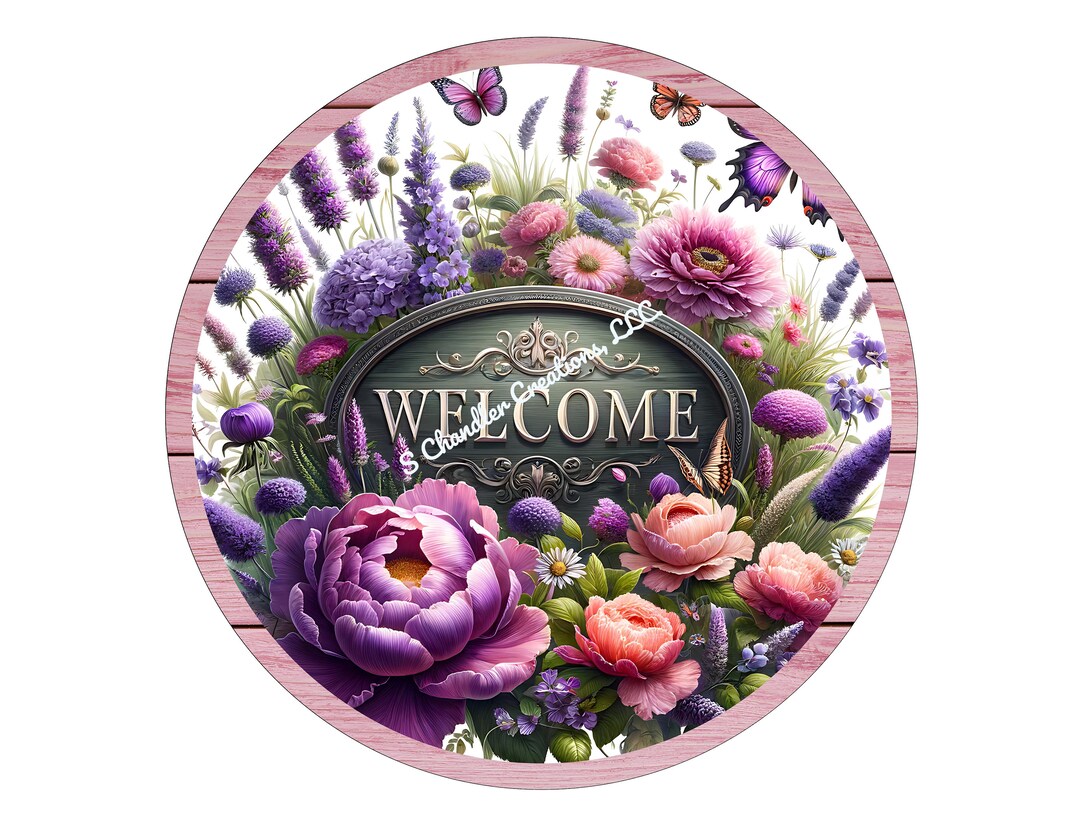 Welcome Wreath Sign, Floral Wreath Sign, Spring Wreath Sign, Metal ...