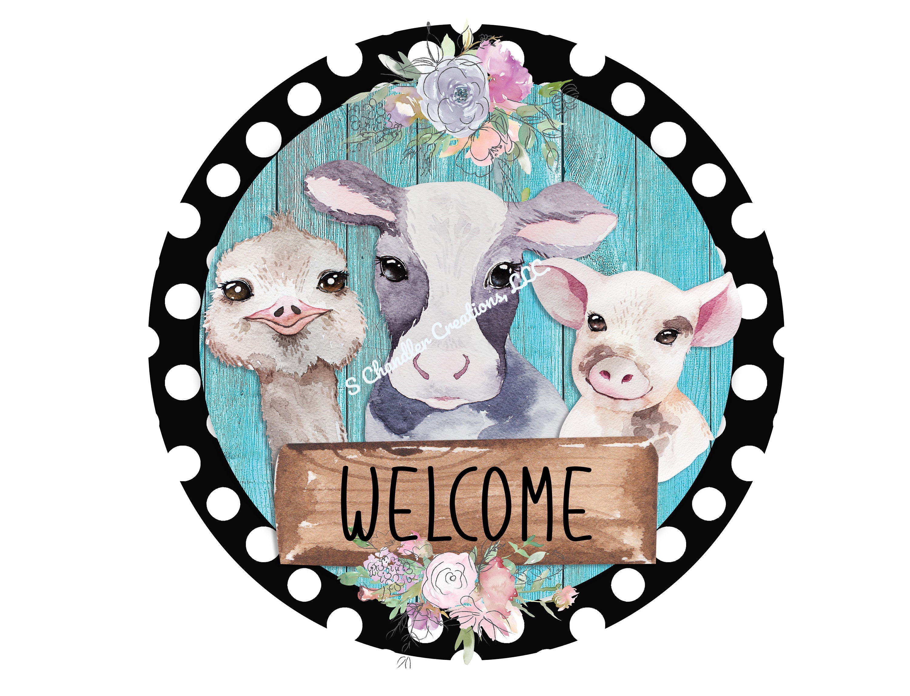 Welcome Wreath Sign, Animal Wreath Sign, Round Wreath Sign, Metal ...