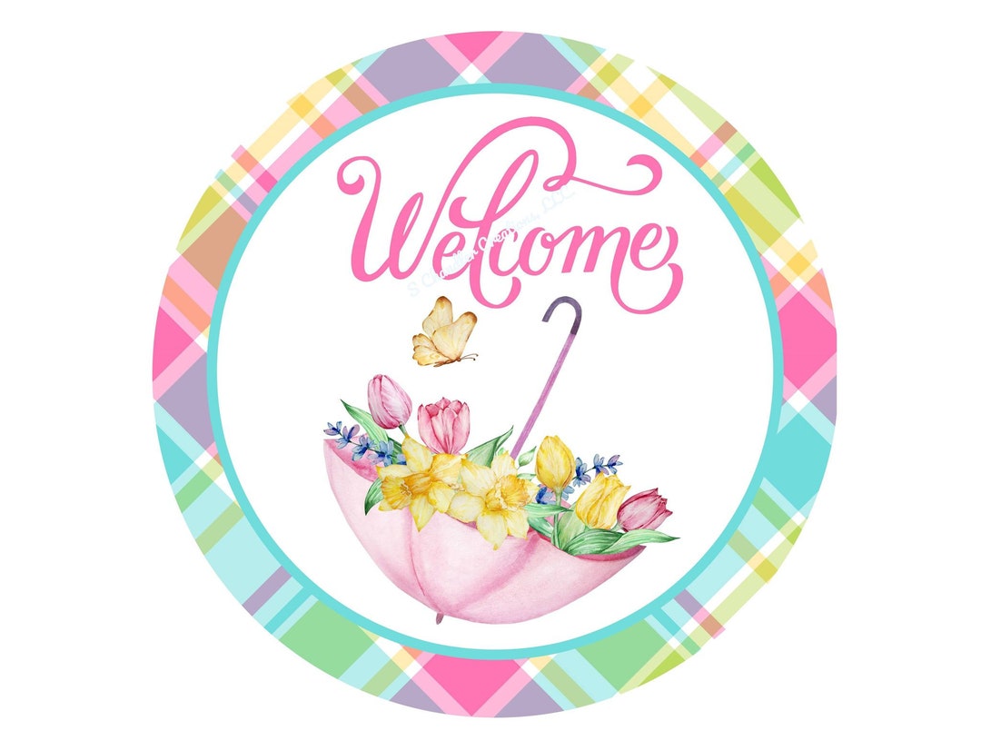 Welcome Wreath Sign,spring Flower Wreath Sign,umbrella Wreath Sign ...
