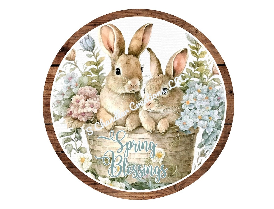Spring Blessings Wreath Sign, Bunny Wreath Sign,metal Wreath Sign,round ...