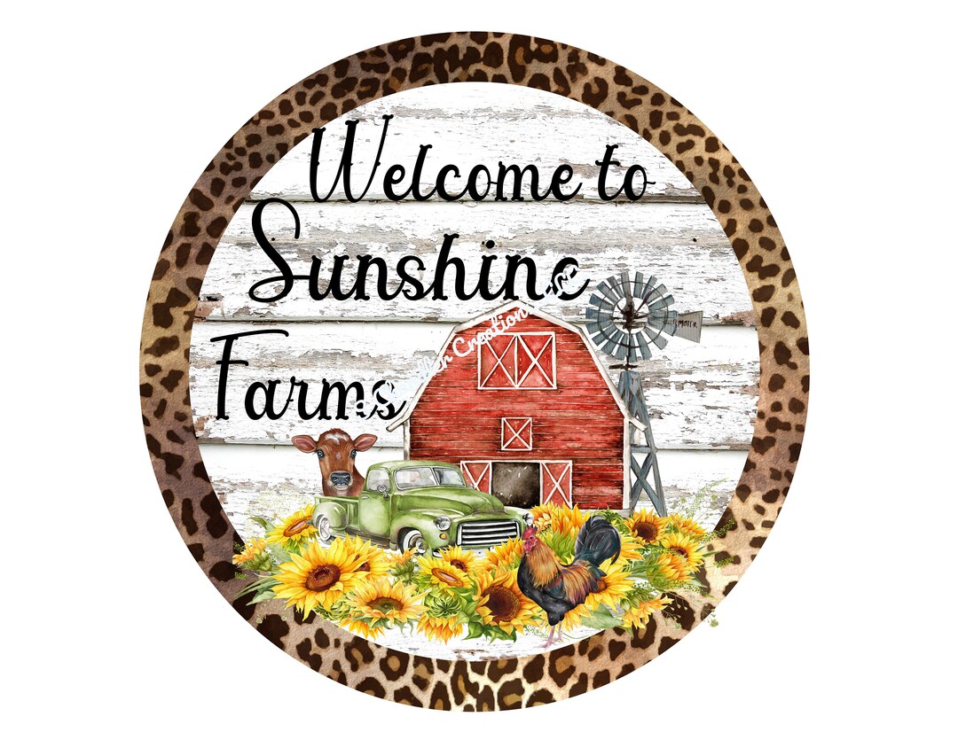Welcome to Sunshine Farms, Sunflower Wreath Sign, Cow Wreath Sign ...