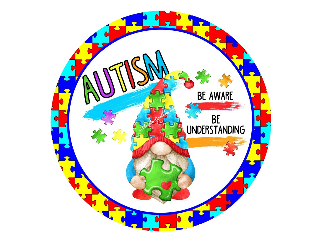 Autism Wreath Sign,be Aware Be Understanding,gnome Autism Wreath Sign ...