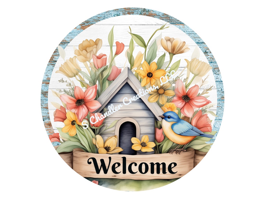 Welcome Spring Wreath Sign,spring Flowers Wreath Sign,metal Wreath Sign ...