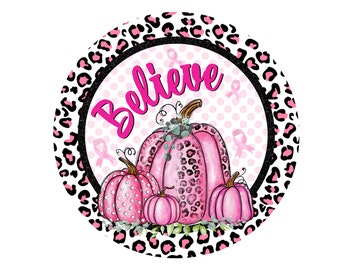 Sublimated Metal Wreath Sign, Breast Cancer Awareness Ribbon, Pink ...