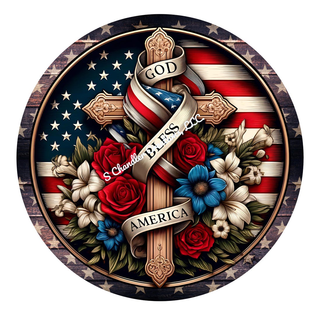 God Bless America Cross Wreath Sign, July 4th Sign, 4th of July Sign ...