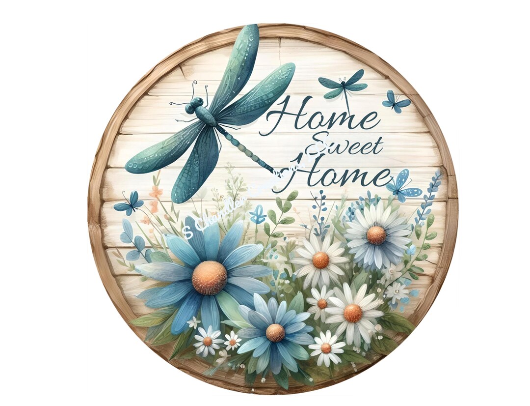 Home Sweet Home Wreath Sign, Dragon Fly Wreath Sign, Metal Wreath Sign ...