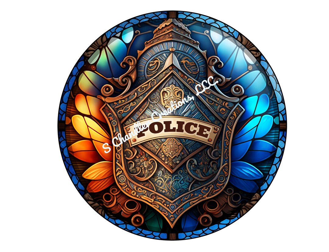 Faux Stained Glass Police Badge Wreath Sign, Police Wreath Sign, Police ...