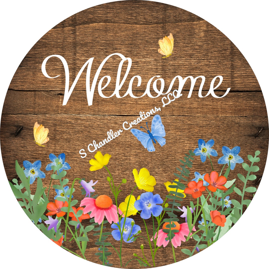 Welcome Wreath Sign,spring Wreath Sign,spring Flowers Wreath Sign,metal ...
