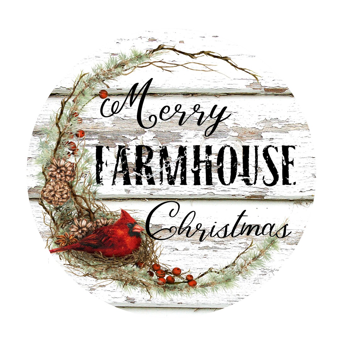 Merry Farmhouse Christmas Wreath Sign,cardinal Wreath Sign,christmas ...