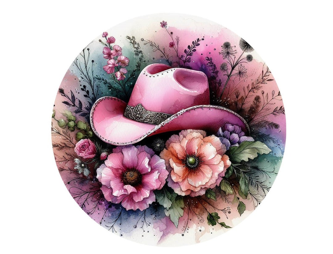 Pink Cowboy Hat Wreath Sign, Metal Wreath Sign, Western Wreath Sign ...