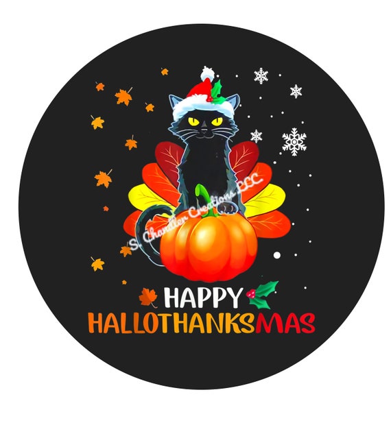 Happy Hallowthanksmas Wreath Signblack Cat Wreath Signcraft - Etsy