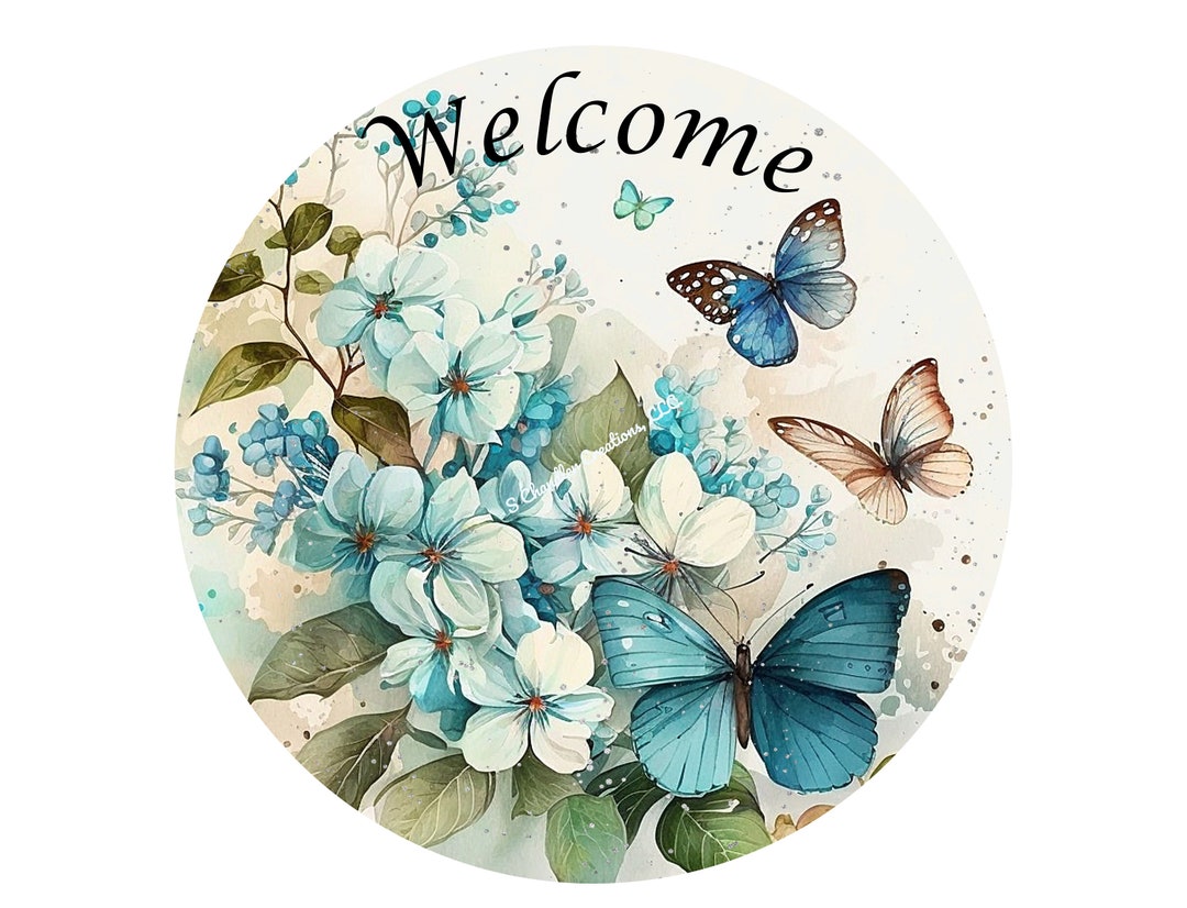 Welcome Butterfly Wreath Sign, Spring Wreath Sign, Spring Flowers ...
