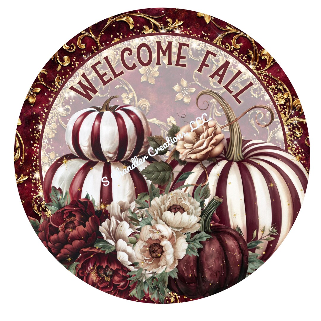 Welcome Fall Wreath Sign, Fall Wreath Sign, Burgundy Stripped Pumpkins ...