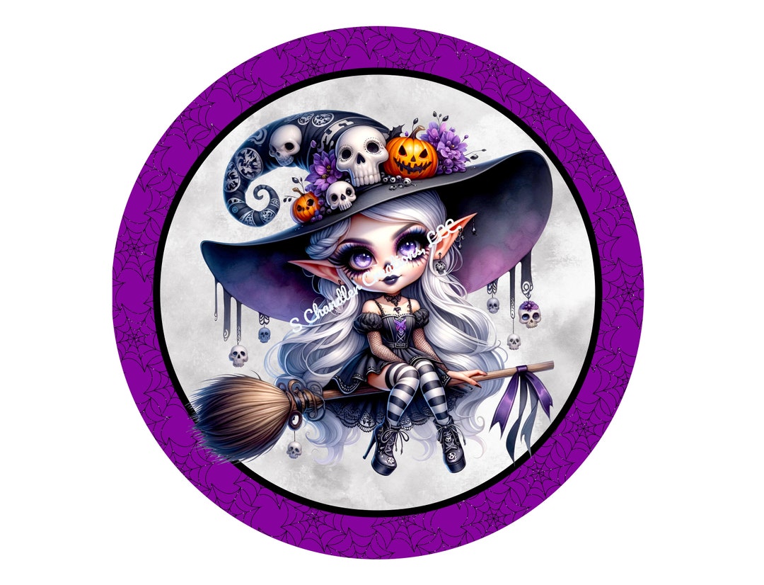 Halloween Wreath Sign, Purple Witch Wreath Sign, Metal Wreath Sign ...