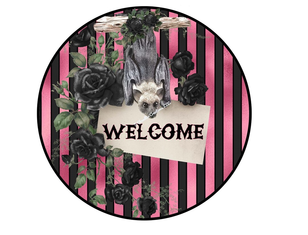 Welcome Bat Wreath Sign,bat Wreath Sign,halloween Wreath Sign,black and ...