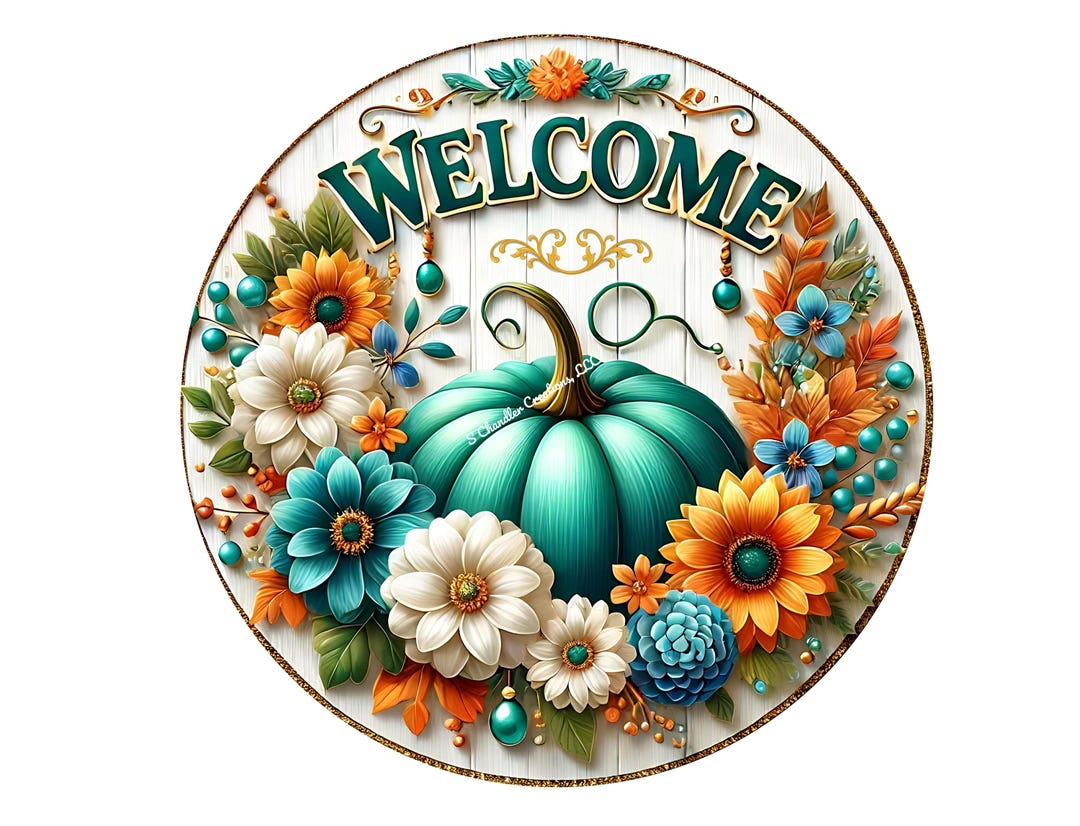 Welcome Teal Pumpkin Wreath Sign, Autumn Wreath Sign, Fall Wreath Sign ...