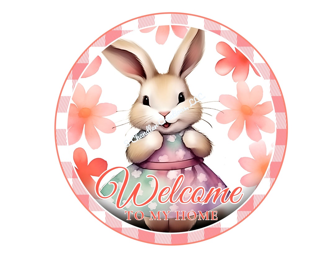 Welcome Bunny Wreath Sign, Easter Bunny Wreath Sign, Metal Wreath Sign ...